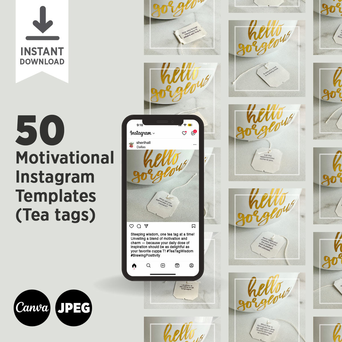 50 Motivational Insta Templates - Tea Tags in White – Sheri Hall Creative