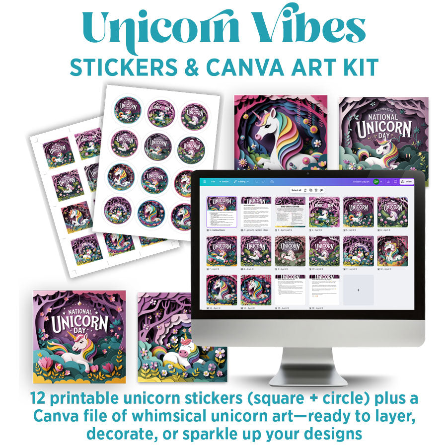 Unicorn Vibes: Stickers + Canva Graphics Kit – Sheri Hall Creative